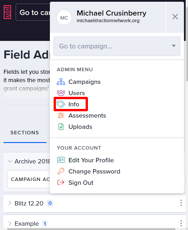 Creating New Info – Action Builder