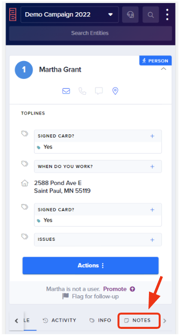 Adding Notes – Action Builder